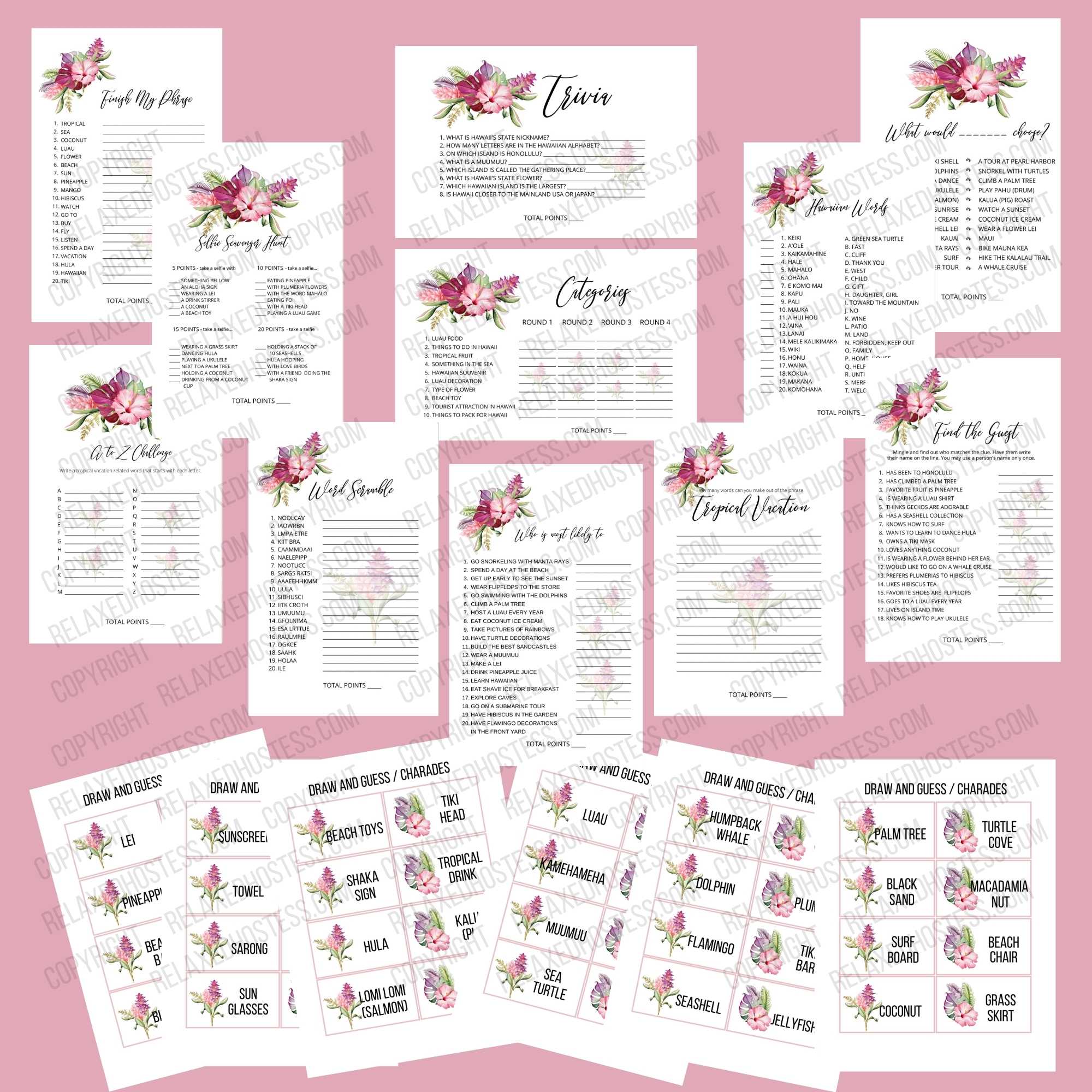 Luau Games (printable games for luau party) – Relaxed Hostess