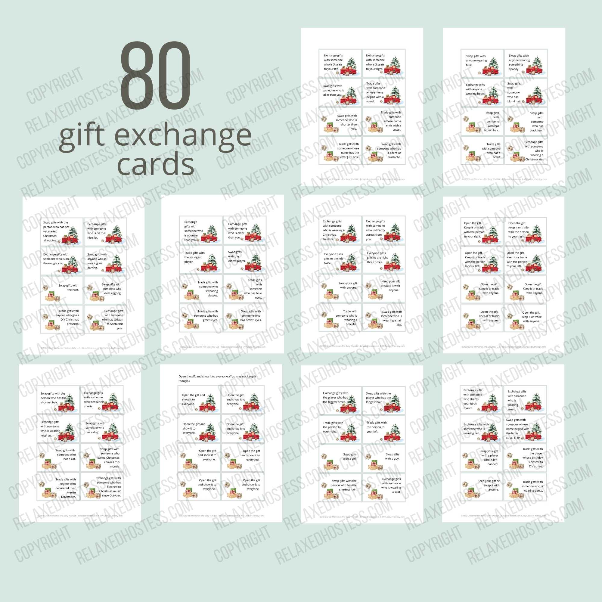 80 Christmas Gift Exchange Cards for Large Group – Relaxed Hostess